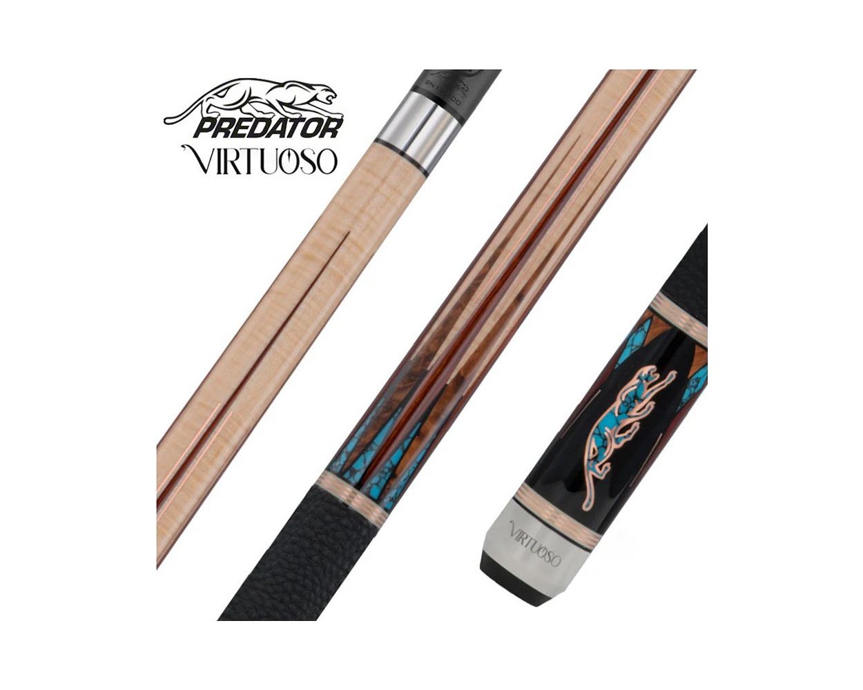Predator Virtuoso Curly Maple / Turquoise Pool Cue Luxe Leather Wrap ...