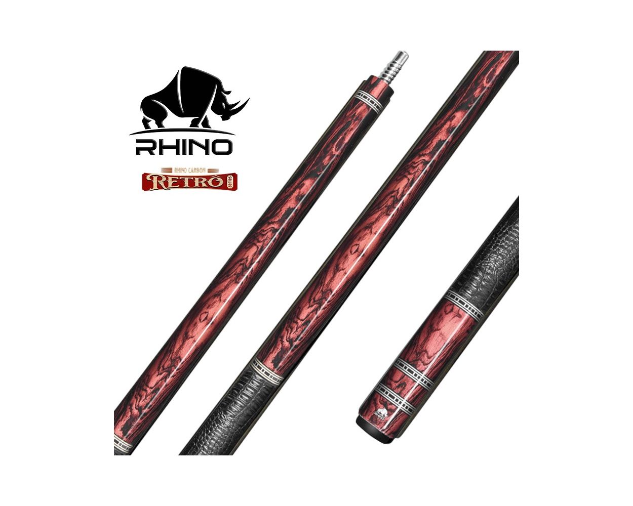 Rhino Retro Carbon Fiber Pool Cue Cocobolo Croc Wrap | Thailand Pool Tables